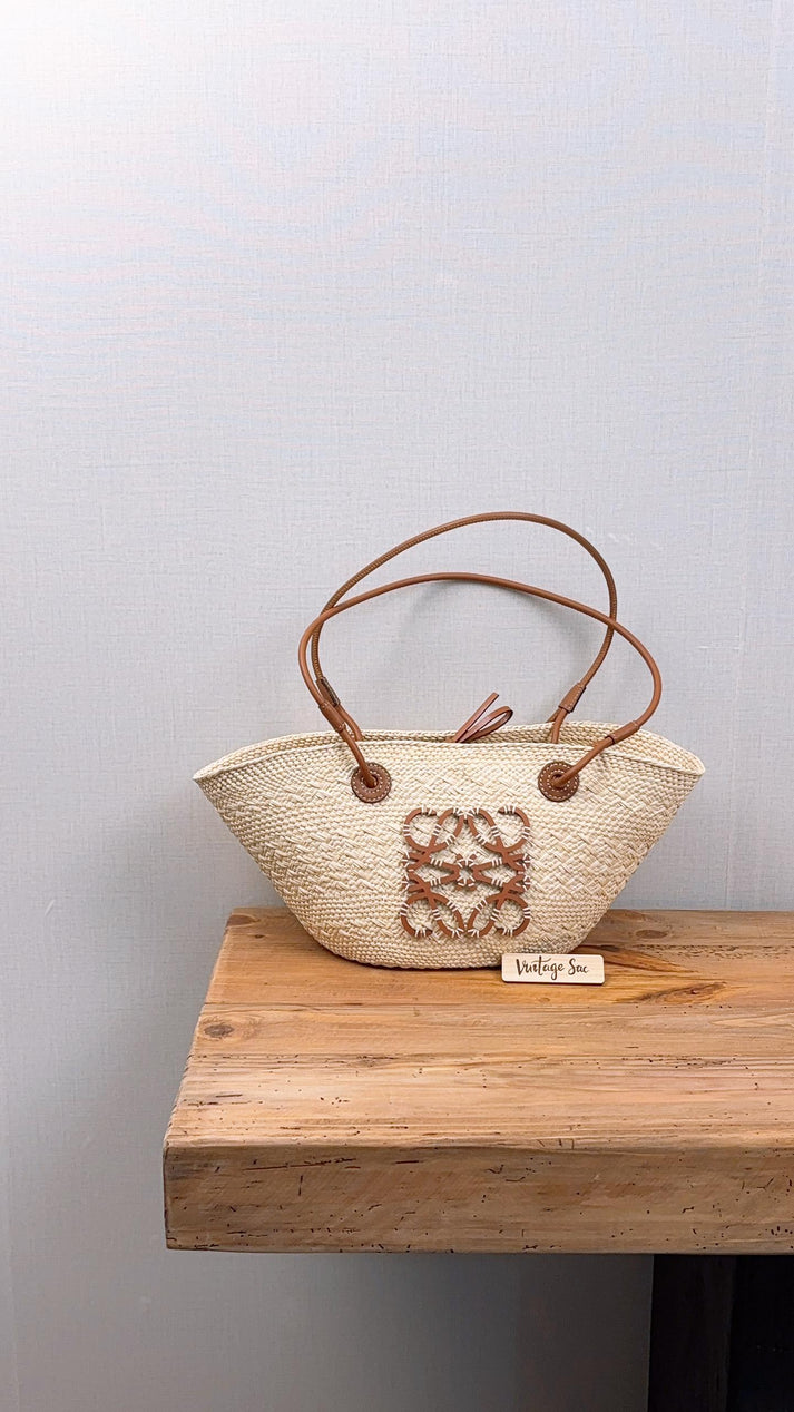 Loewe Natural Tan Small Anagram Basket Bag – VintageSac